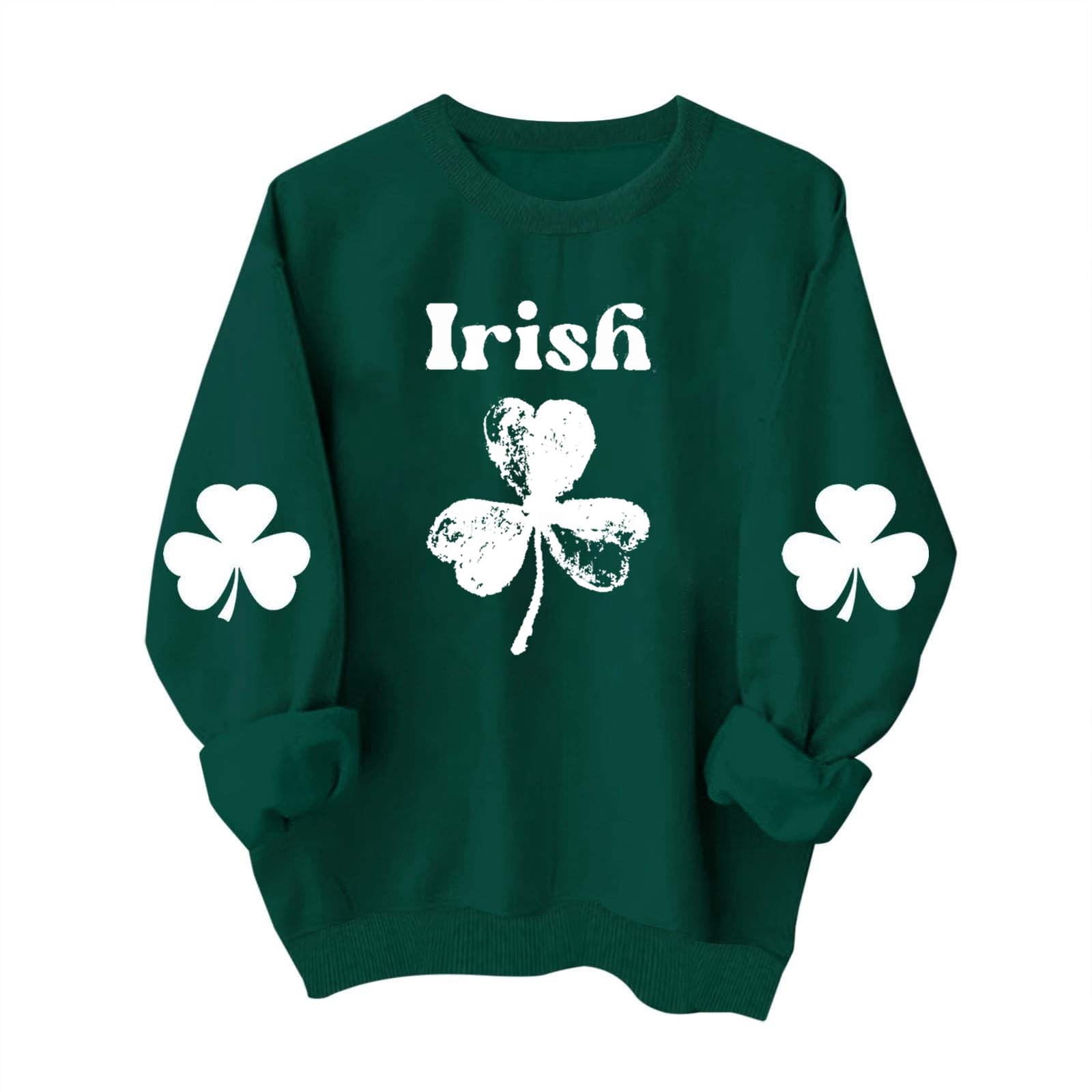 Crew Neck Sweatshirts Women St Patricks Day Irish Clover Print ...
