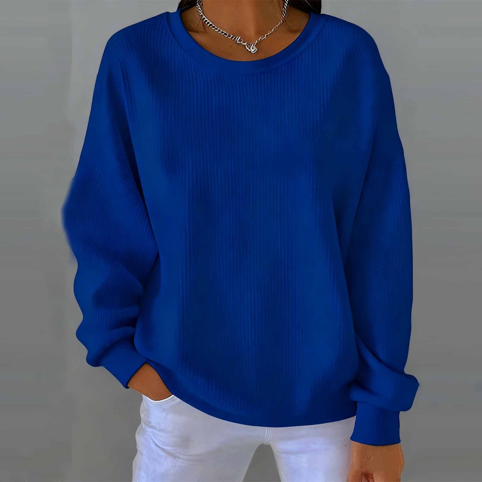 Crew Neck Sweatshirts for Women, Fall Solid Color Crewneck Long Sleeve ...