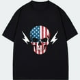 Crew Neck T Shirt Black American Flag Skull With Lightning Design ...