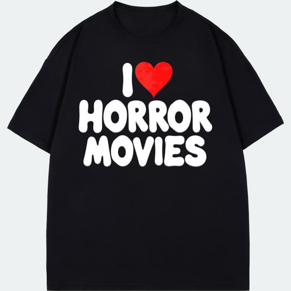 Crew Neck T Shirt Black I Love Horror Movies Print For Halloween Party ...