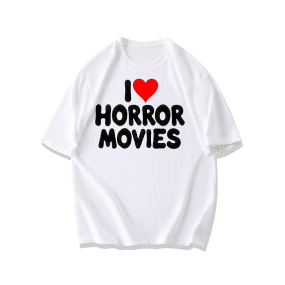 Crew Neck T Shirt Black I Love Horror Movies Print For Halloween Party ...