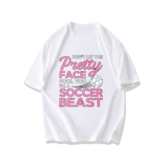 Crew Neck T Shirt Black Pretty Face Soccer Beast Graphic Print For ...