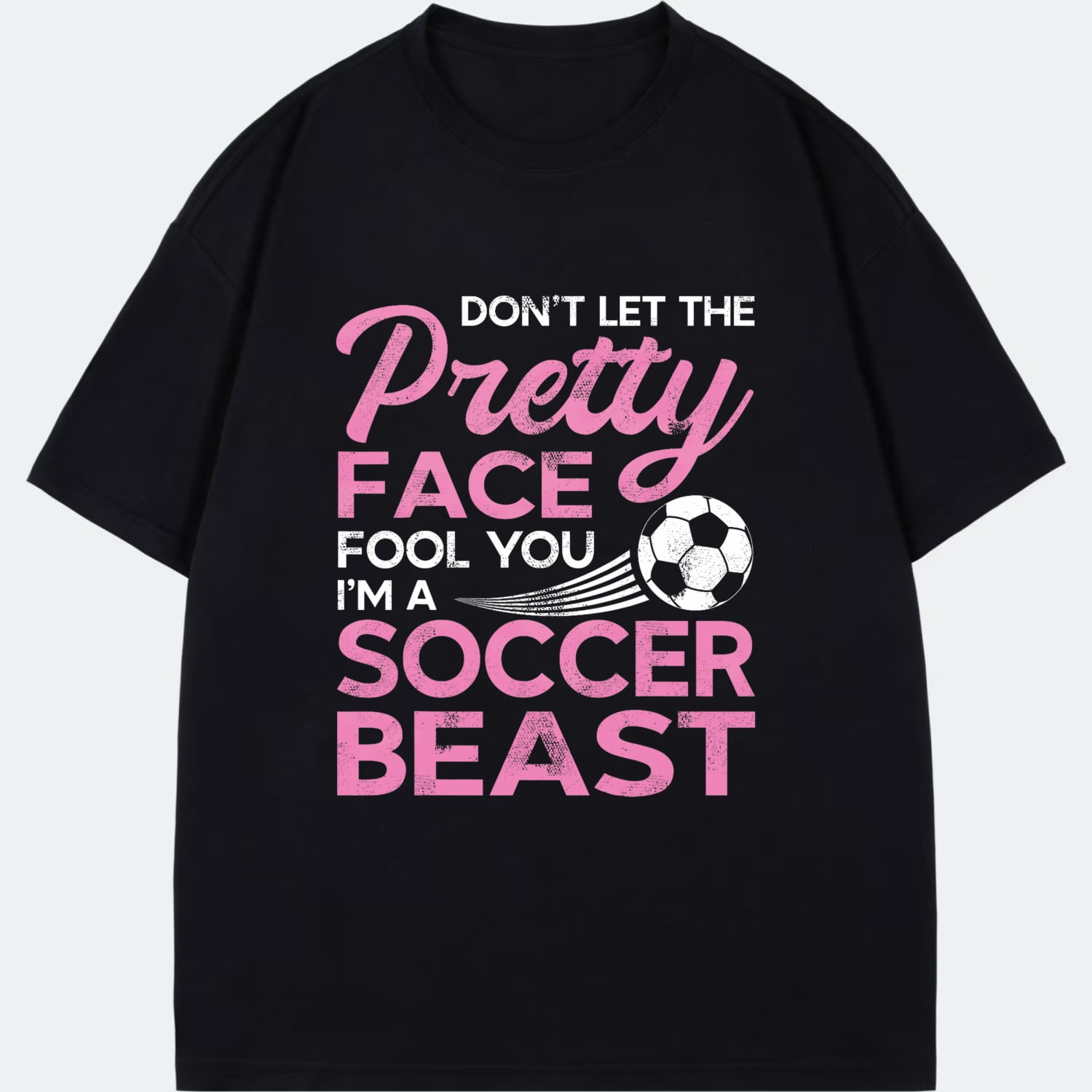 Crew Neck T Shirt Black Pretty Face Soccer Beast Graphic Print For ...