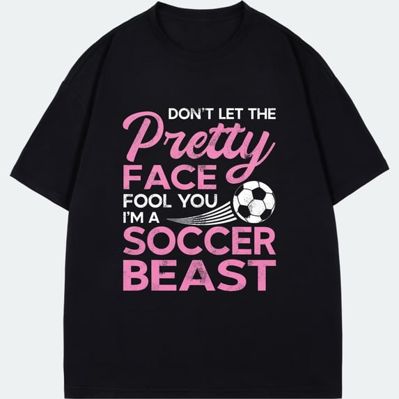 Crew Neck T Shirt Black Pretty Face Soccer Beast Graphic Print For ...