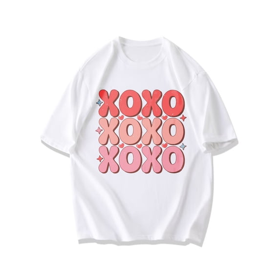 Crew Neck T Shirt Black Xoxo Print With Hearts And Stars Valentine Day ...