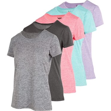 5-Pack Women's Short Sleeve V-Neck Activewear T-Shirt Dry-Fit Moisture ...