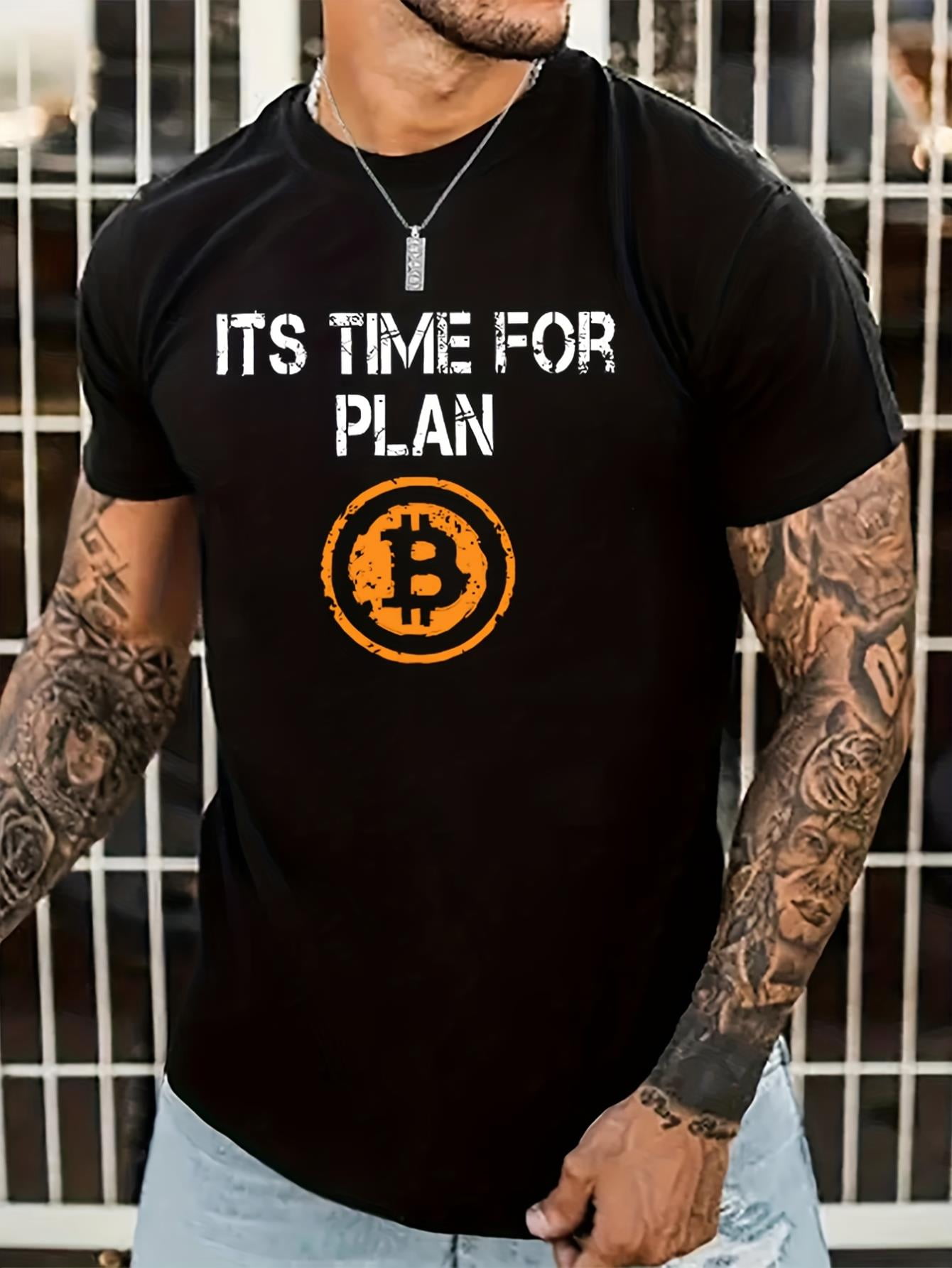 Crew Neck IT'S TIME FOR PLAN Print Men's Fashionable Summer Short ...