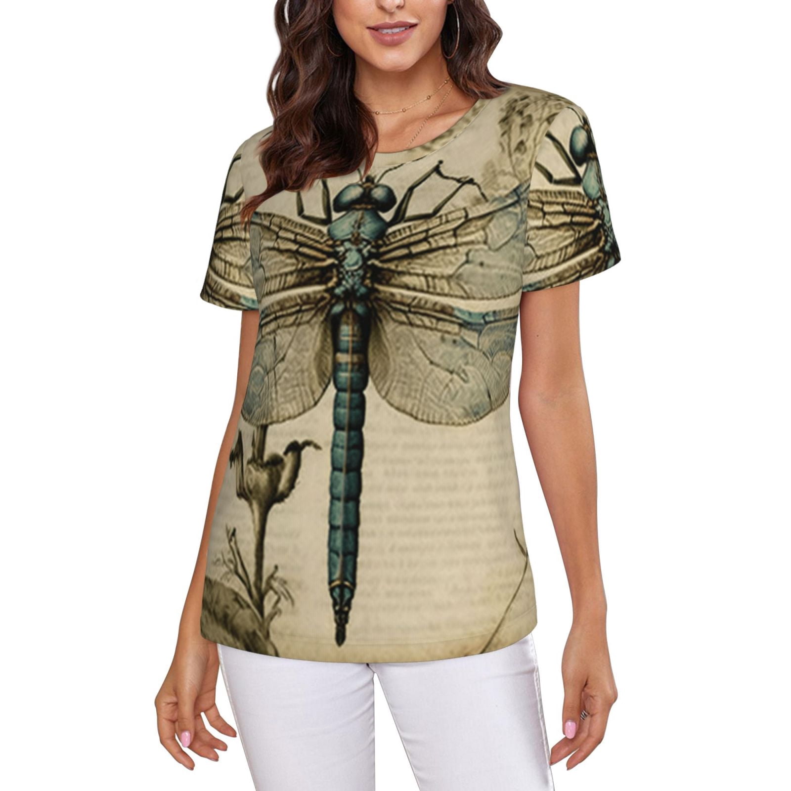 Crew Neck Tee Tops Summer Short Sleeve Casual T-Shirts, Vintage ...