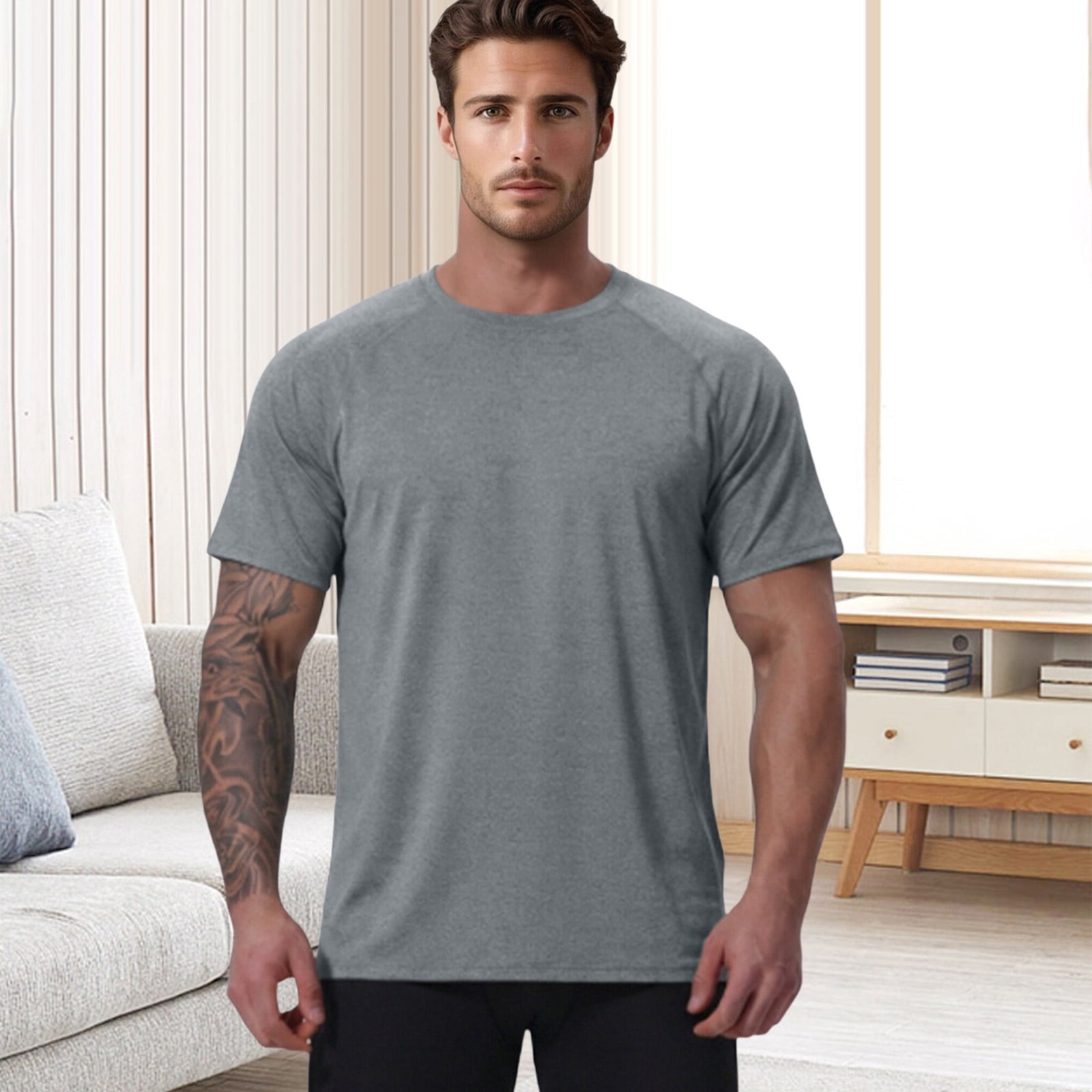 Crew Neck Tees Men's T-Shirts Soft Casual Stylish Tee for Men (Grey ...