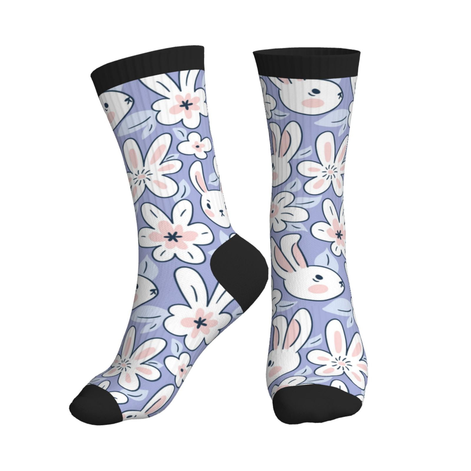 Crew Socks for Women Men - Abstract Flower Cute Rabbit Purple Athletic ...