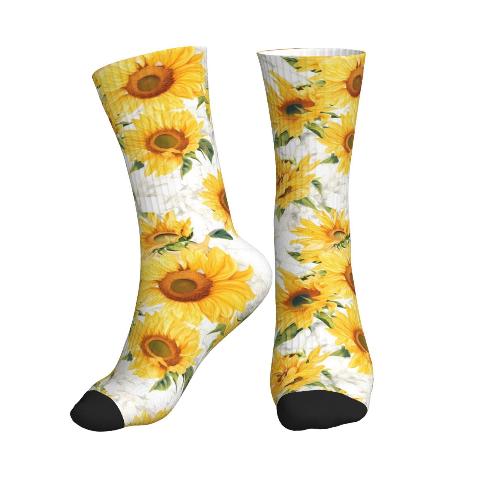 Crew Socks for Women Men Athletic - Artistic Marble Pattern Sunflower Soft Comfort Non-Slip ...