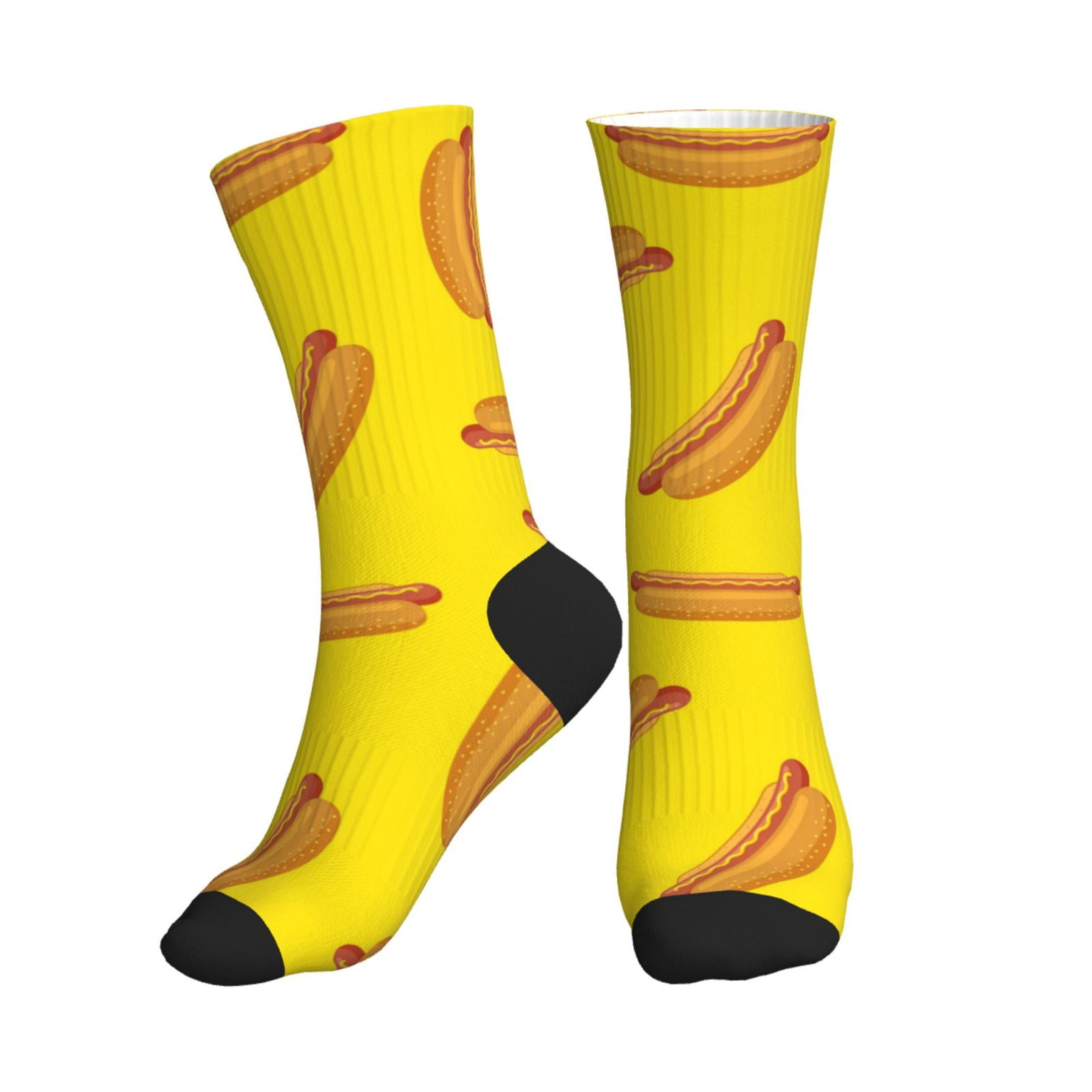 Crew Socks for Women Men, Cartoon Hot Dog Print Yellow Comfort ...