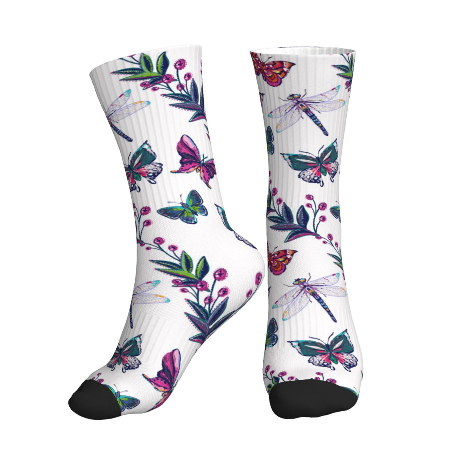 Crew Socks for Women Men Athletic - Dragonfly Plant Butterfly Soft ...