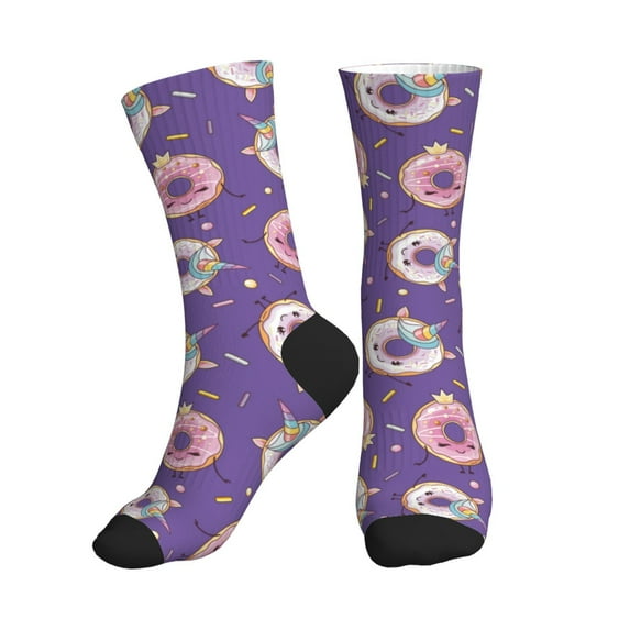 Crew Socks for Women Men, Funny Cartoon Donut Purple Comfort Breathable ...