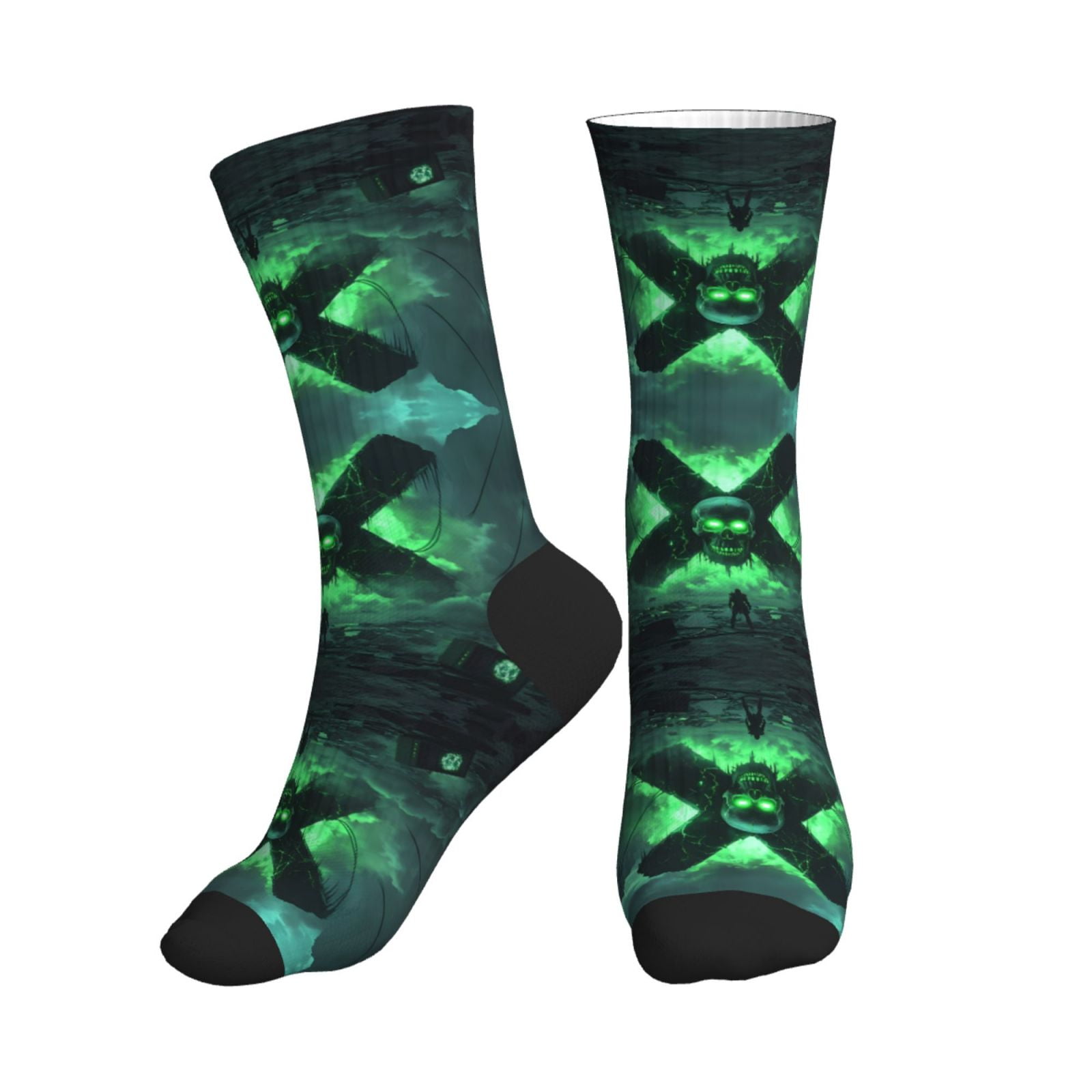 Crew Socks for Women Men Athletic - Green Flame Skull Soft Comfort Non ...