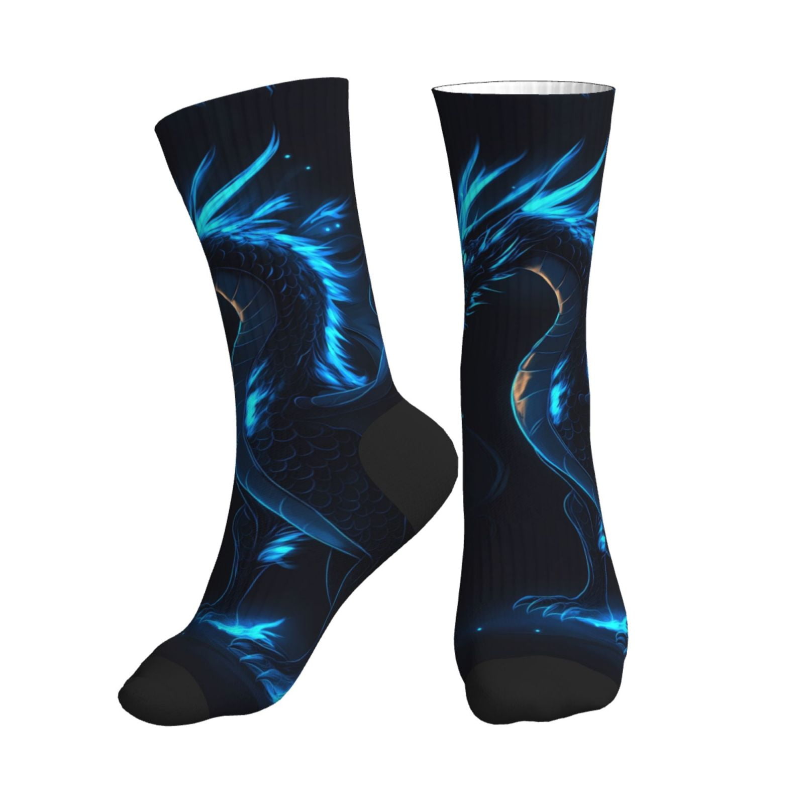 Crew Socks for Women Men Athletic - Neon Blue Dragon Flames Soft ...