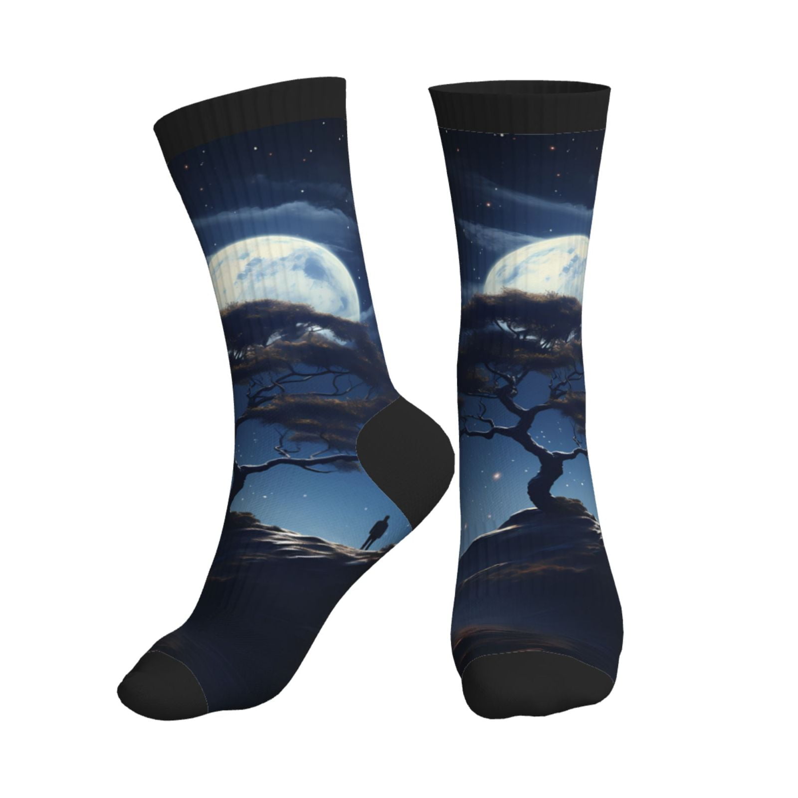 Crew Socks for Women Men Athletic - Starry Sky Moon Tree A Soft Comfort ...