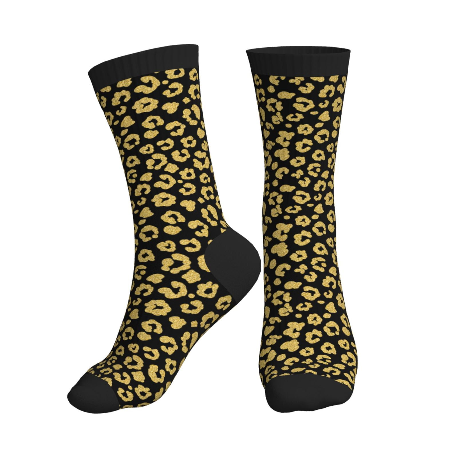 Crew Socks for Women Men Athletic - shiny Golden leopard black Soft ...