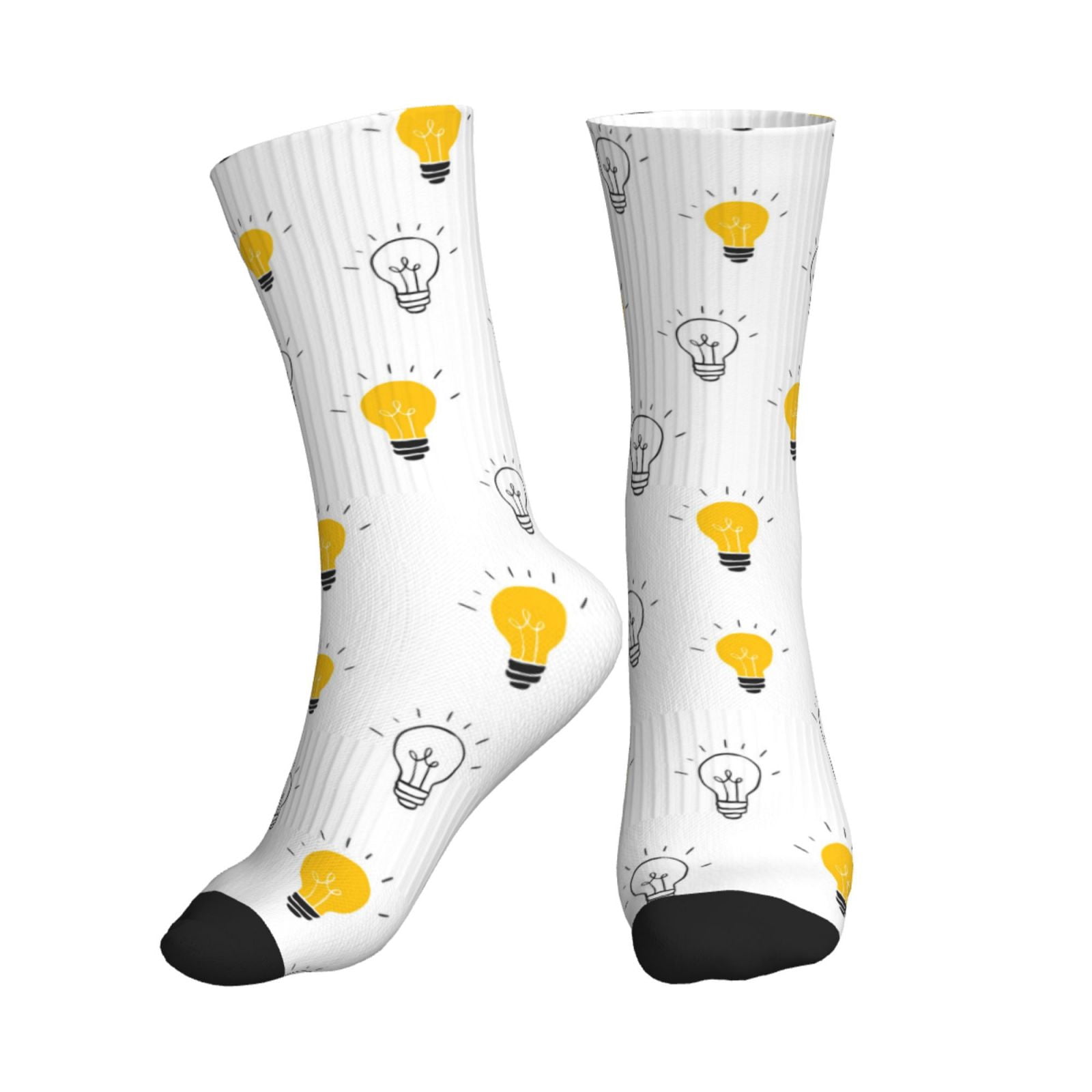 Crew Socks for Women Men Athletic - white Light Bulb Print Soft Comfort ...