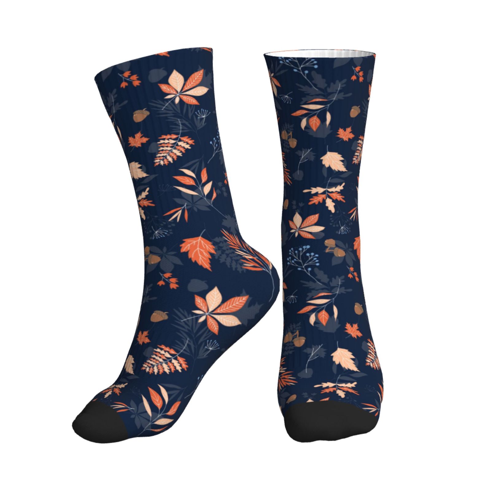Crew Socks for Women Men, Autumn Leaves With Blue Womens Mens Socks ...