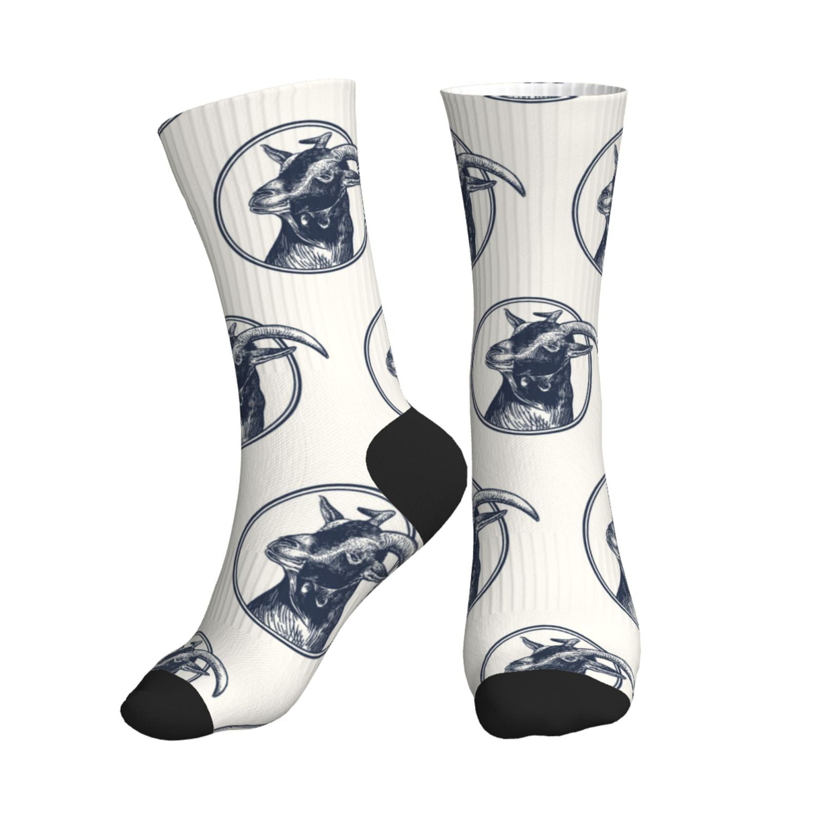 Crew Socks for Women Men - Black White Hand Drawn Goat Head Athletic Running Socks Breathable ...