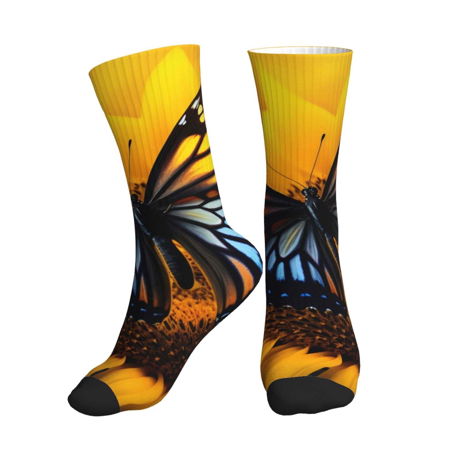 Crew Socks for Women Men Butterfly On Sunflower Athletic Calf Socks ...