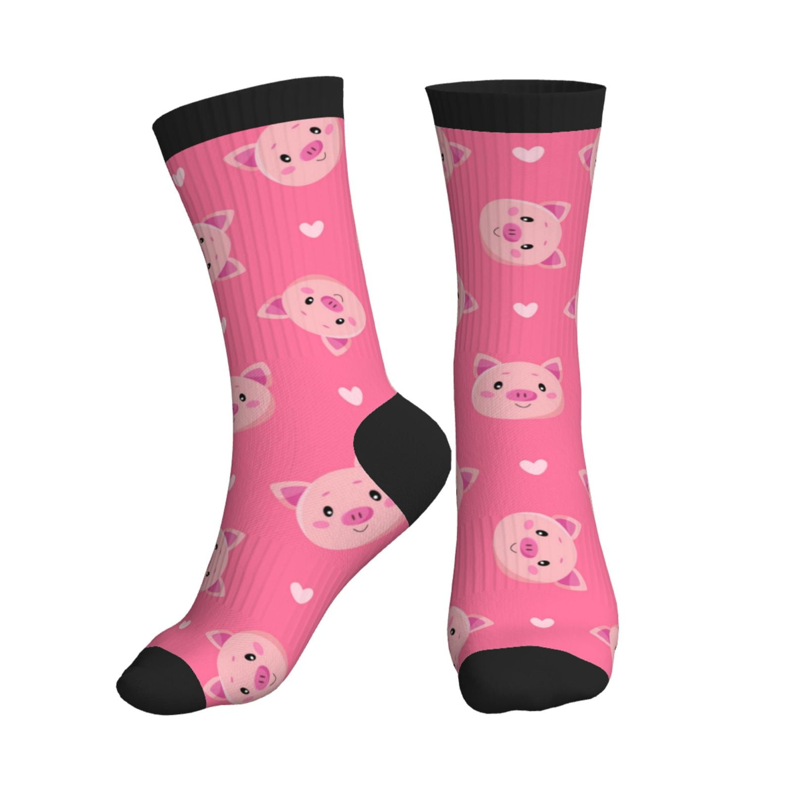 Crew Socks for Women Men, Cartoon Pigs and Hearts Moisture Running Athletic Football Striped ...
