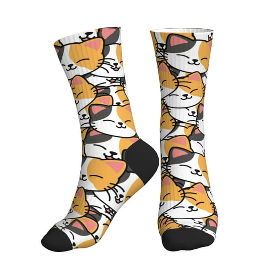 Crew Socks for Women Men - Cute Cartoon Smiling Cat Face Athletic ...