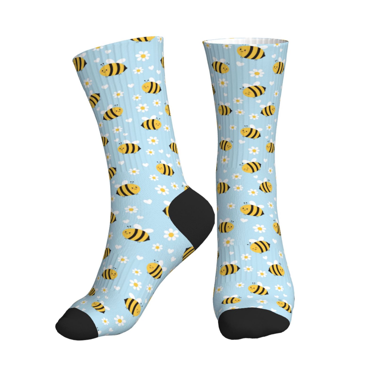 Crew Socks for Women Men Cute bee daisy blue Athletic Calf Socks ...