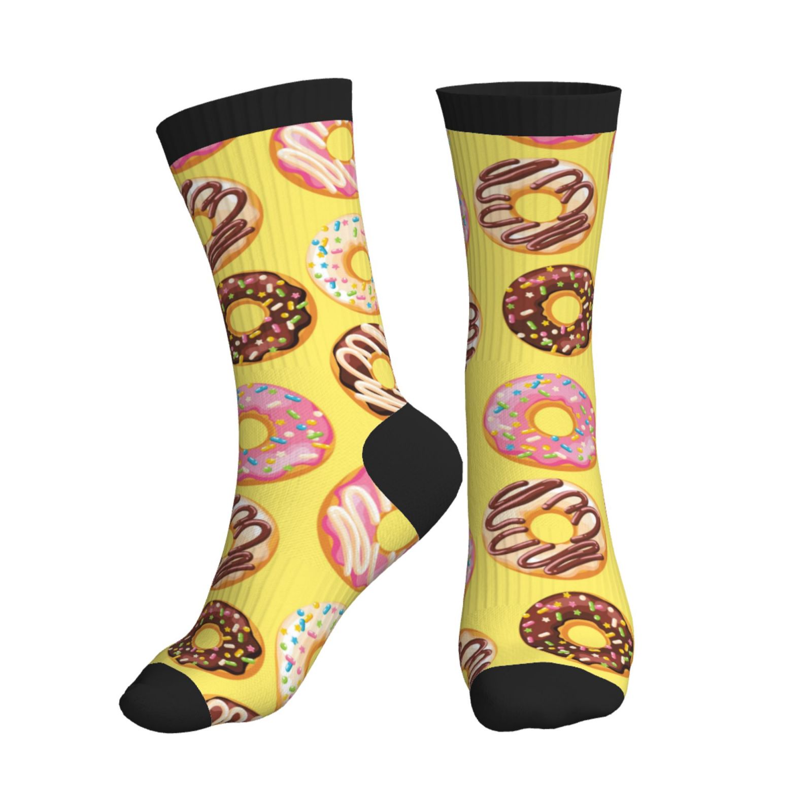 Crew Socks for Women Men - Donut Print Yellow Athletic Running Socks ...