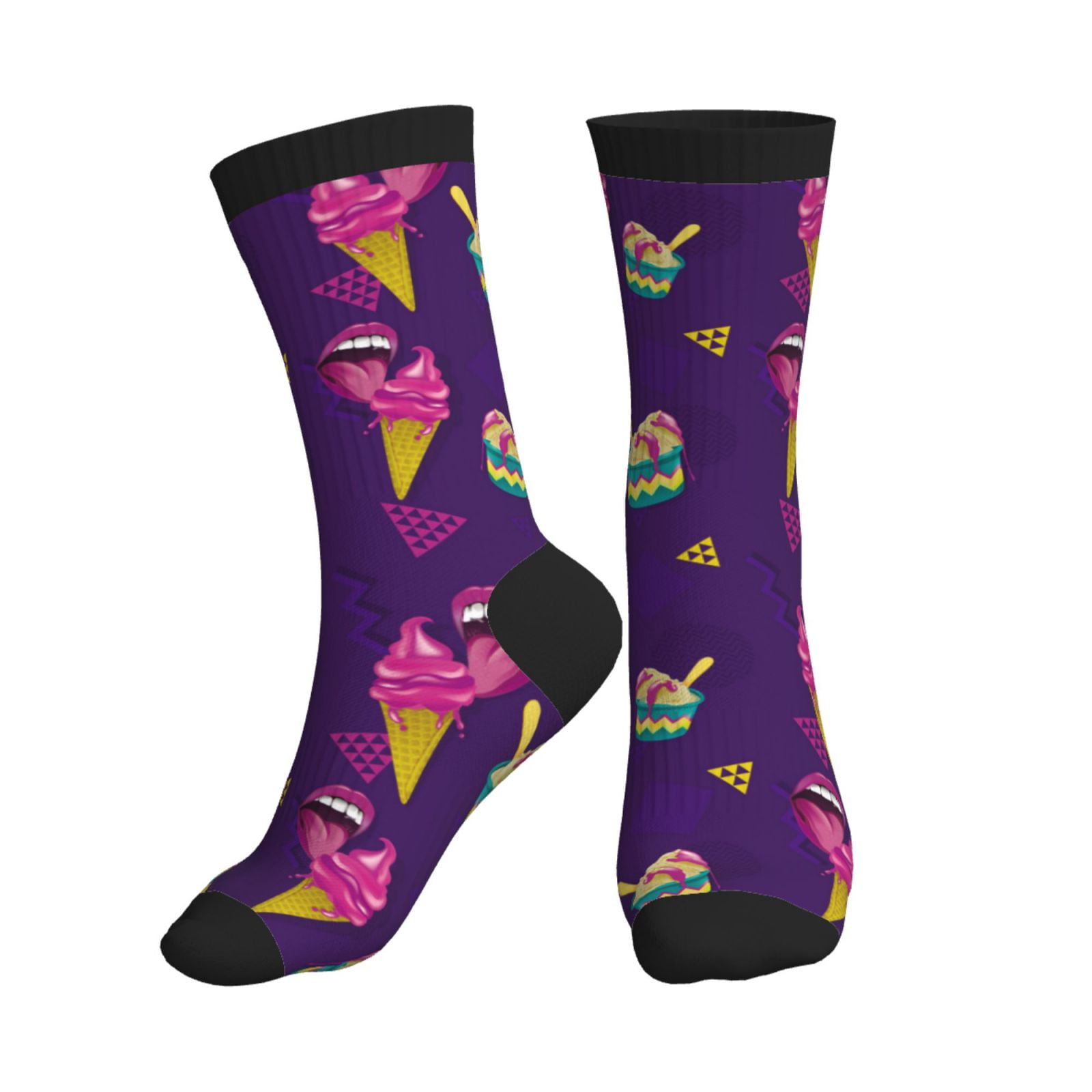 Crew Socks for Women Men - Funny Ice Cream Print Purple Athletic ...