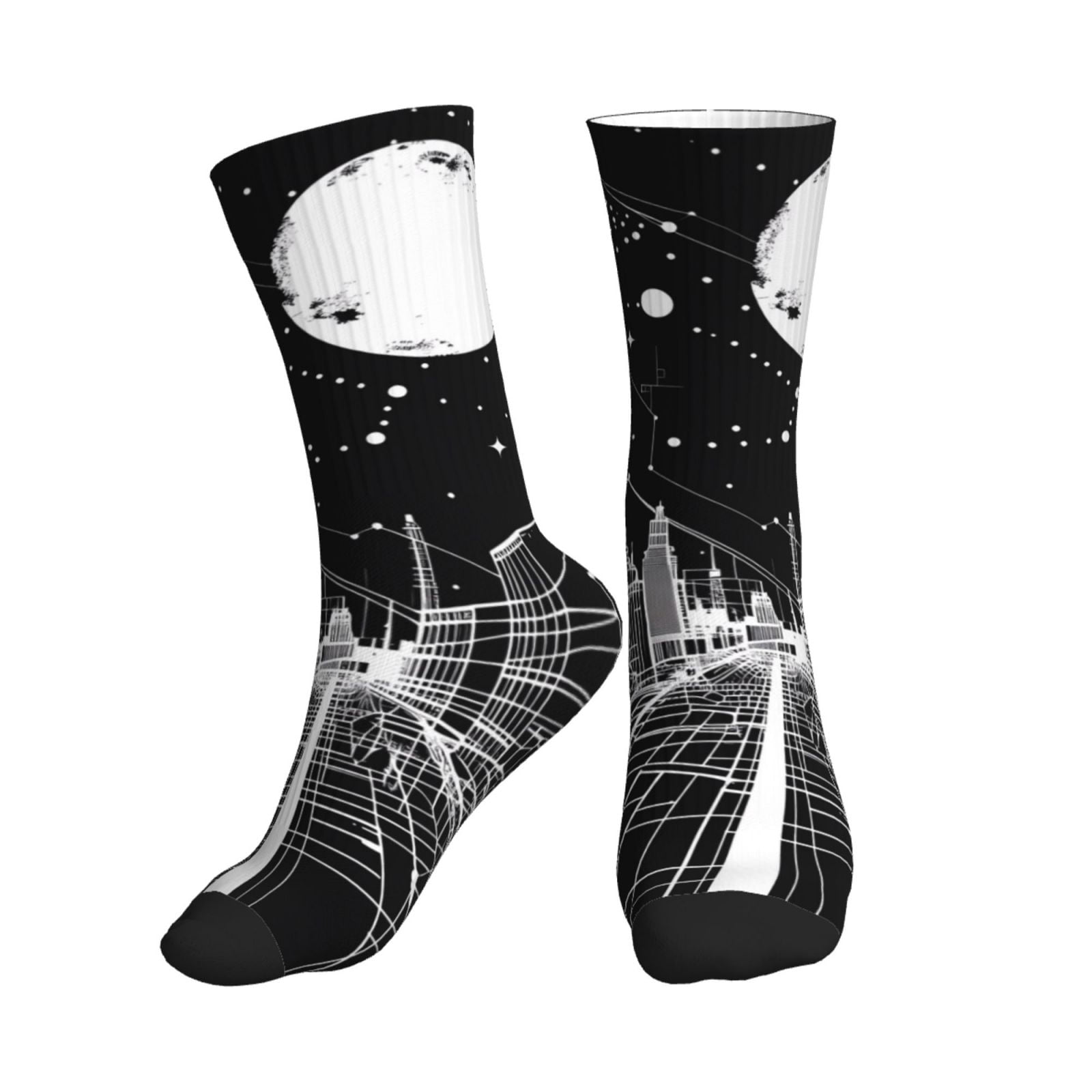 Crew Socks for Women Men Futuristic Moonlit Cityscape Athletic Calf ...