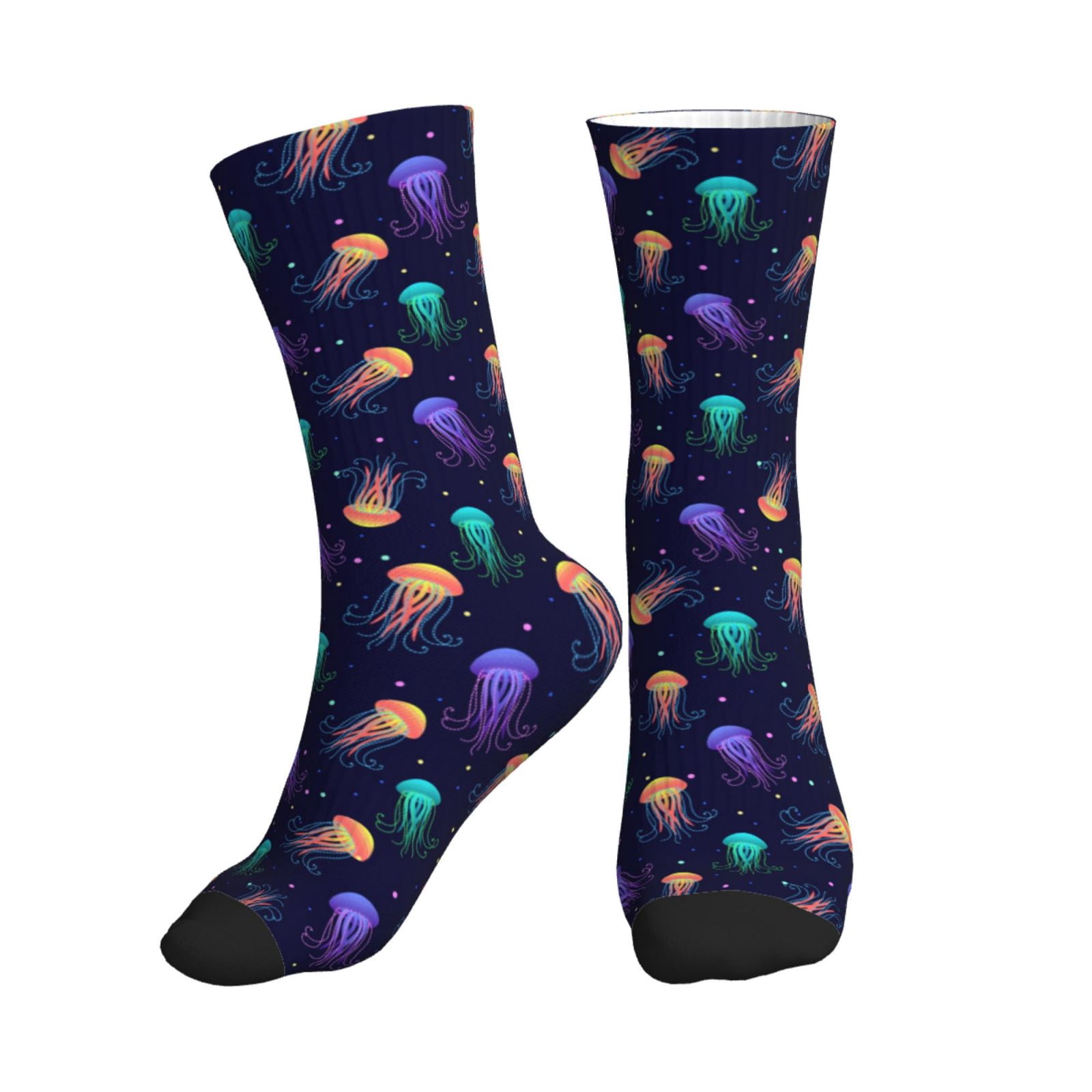 Crew Socks for Women Men, Green Orange Purple Jellyfish Moisture ...
