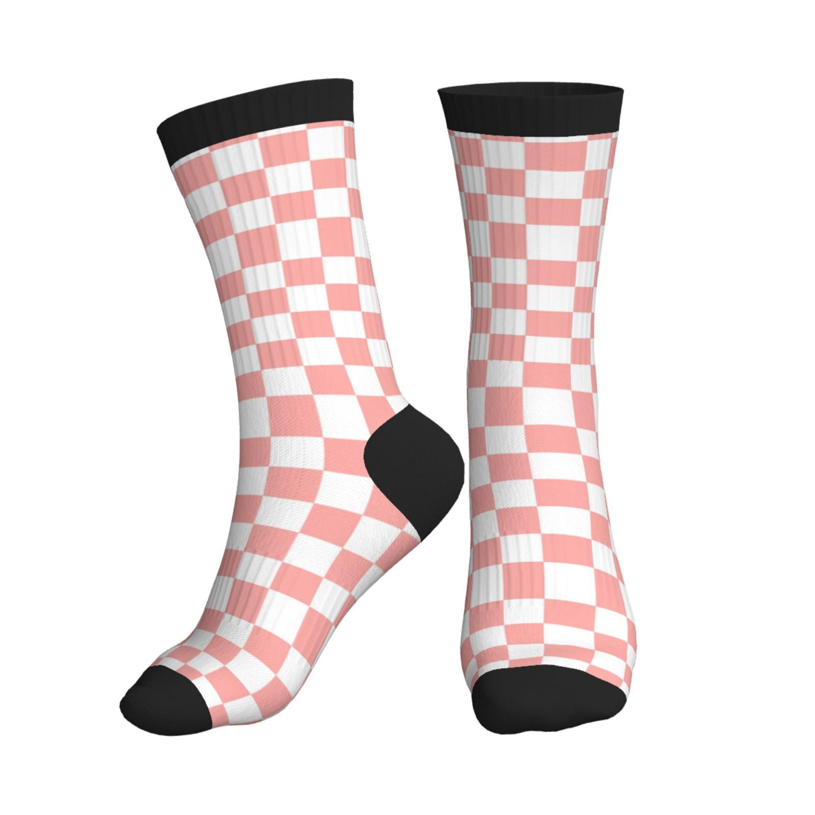 Crew Socks for Women Men, Groovy 70s vintage pink white Grid Moisture ...