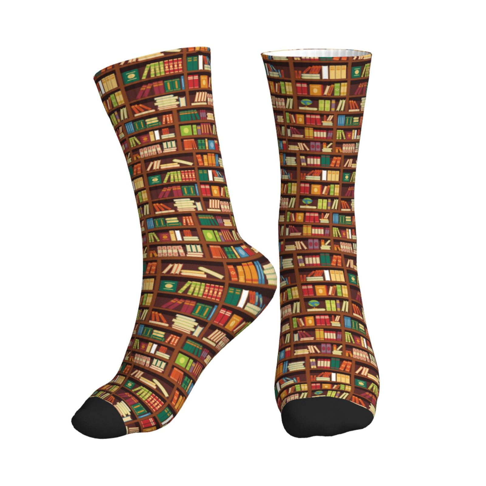 Crew Socks for Women Men Library vintage bookshelf print Athletic Calf ...