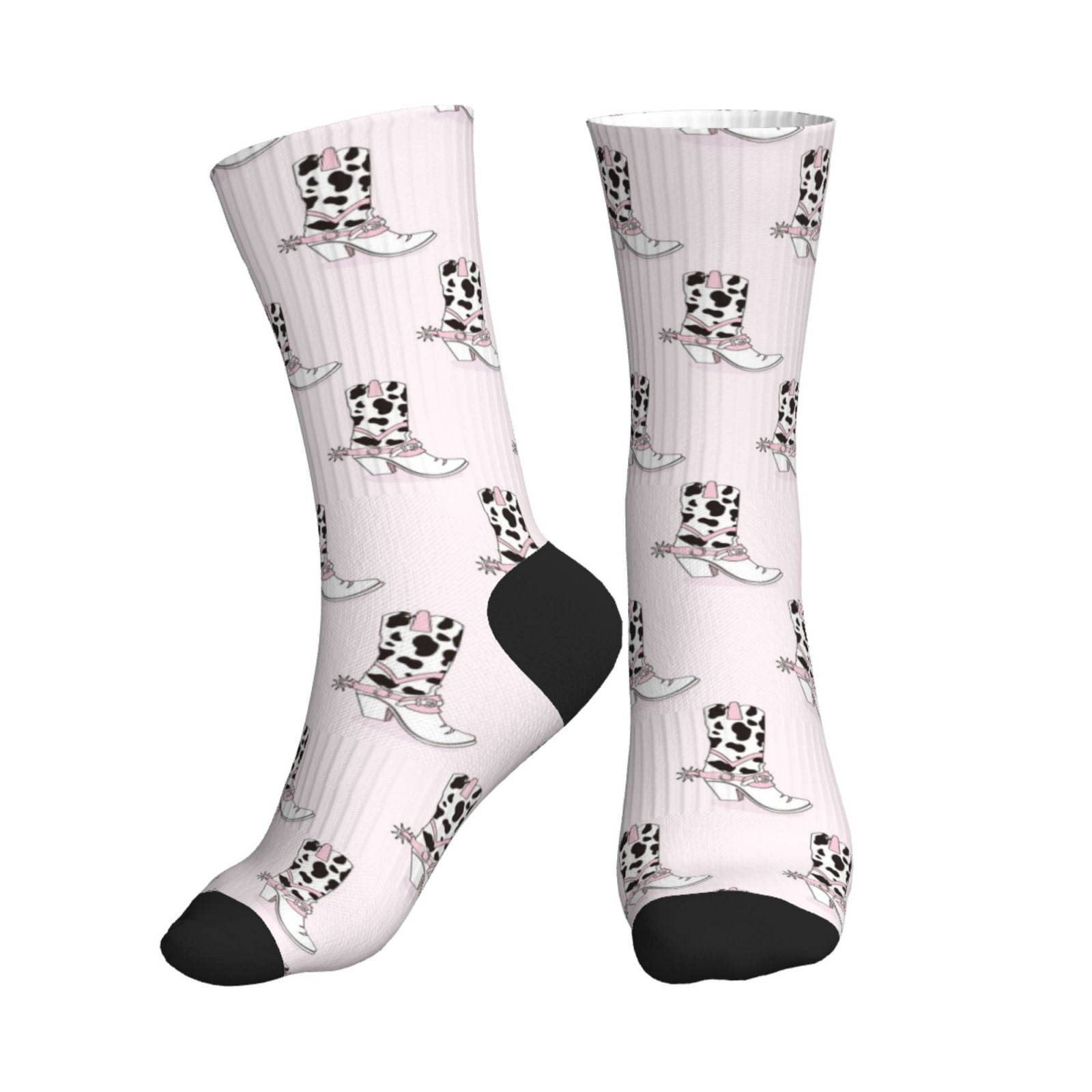 Crew Socks for Women Men - Modern Cartoon Cow Print Boots Athletic ...