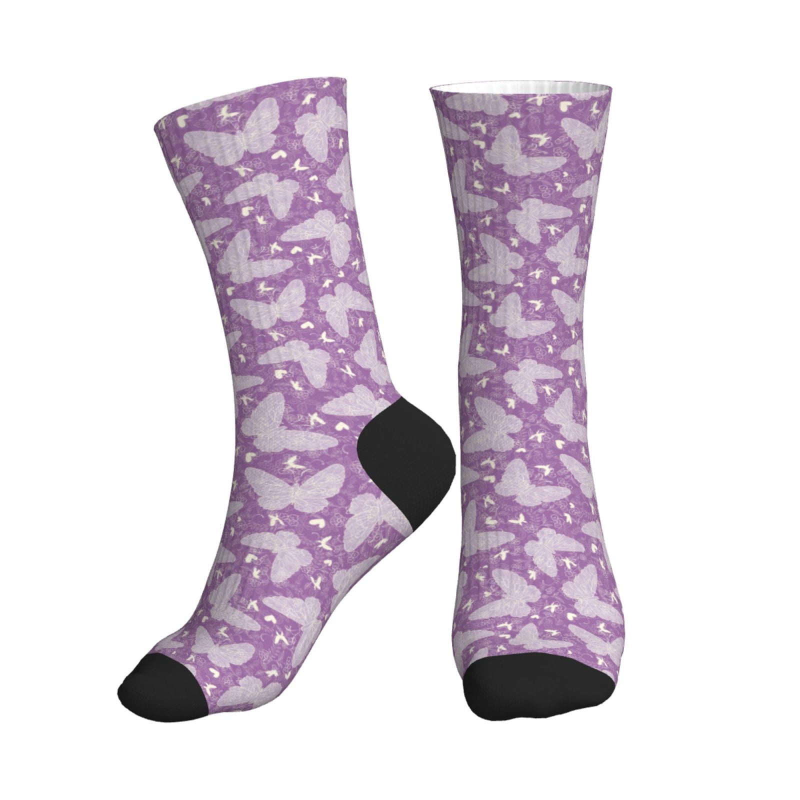 Crew Socks for Women Men, Purple Butterflies Floral Moisture Running ...