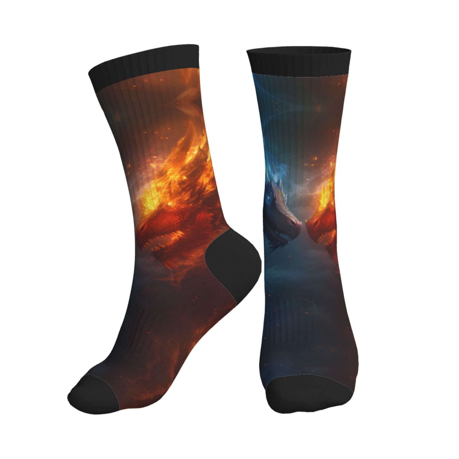 Crew Socks for Women Men Red and Blue Fire Dragon E Athletic Calf Socks ...