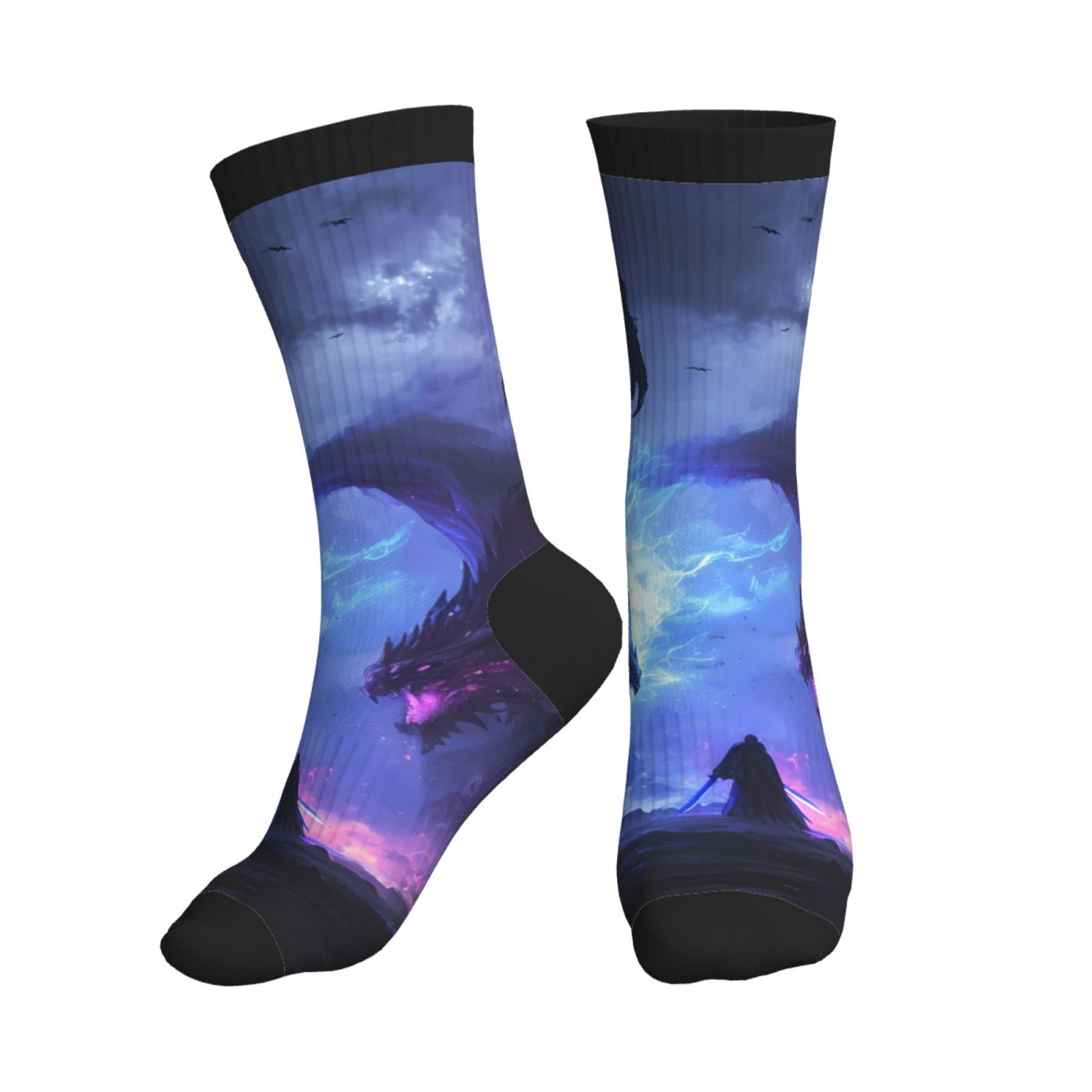 Crew Socks for Women Men, Red and Blue Fire Dragon Moisture Running ...