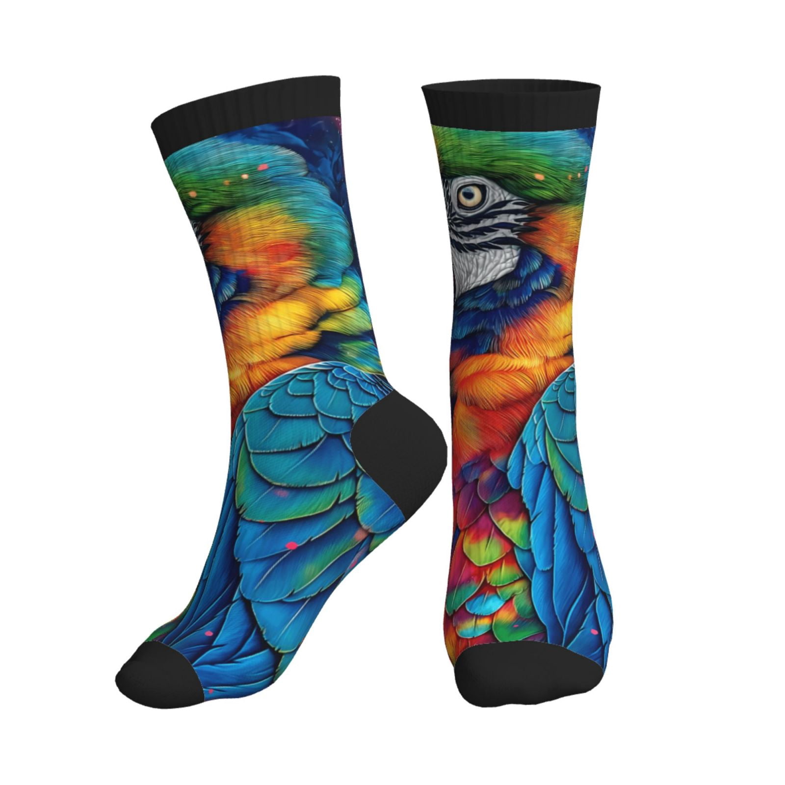 Crew Socks for Women Men Vibrant Rainbow Parrot Fantasy Athletic Calf ...