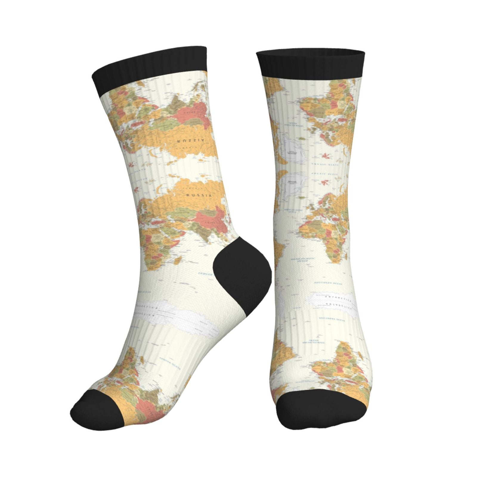 Crew Socks for Women Men World Map 1 Athletic Calf Socks, Lightweight ...