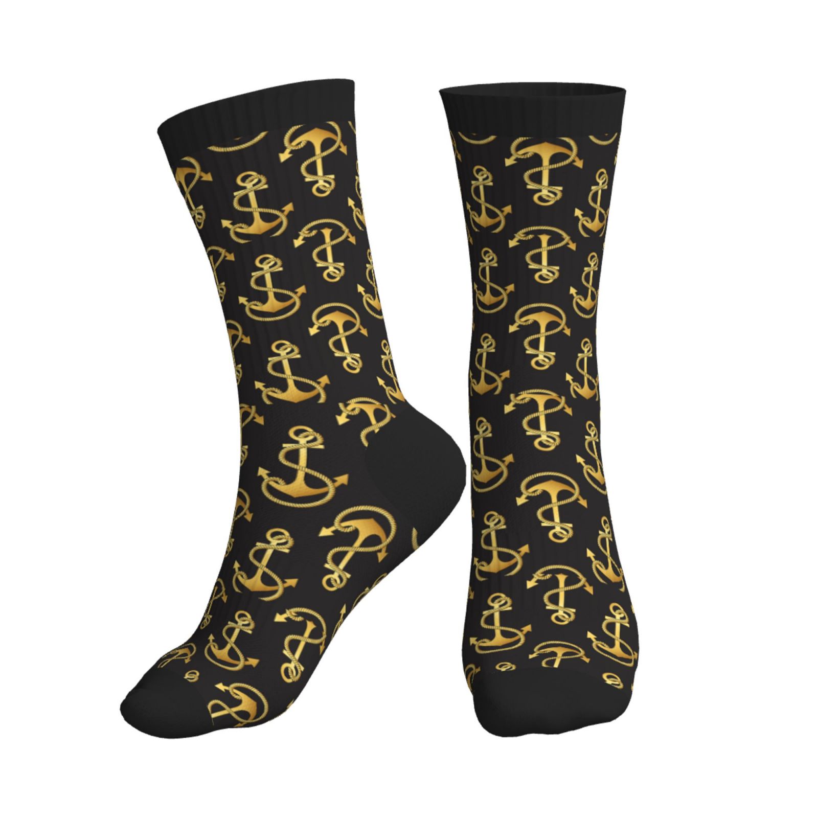 Crew Socks for Women Men, golden anchor rope black cool Womens Mens ...