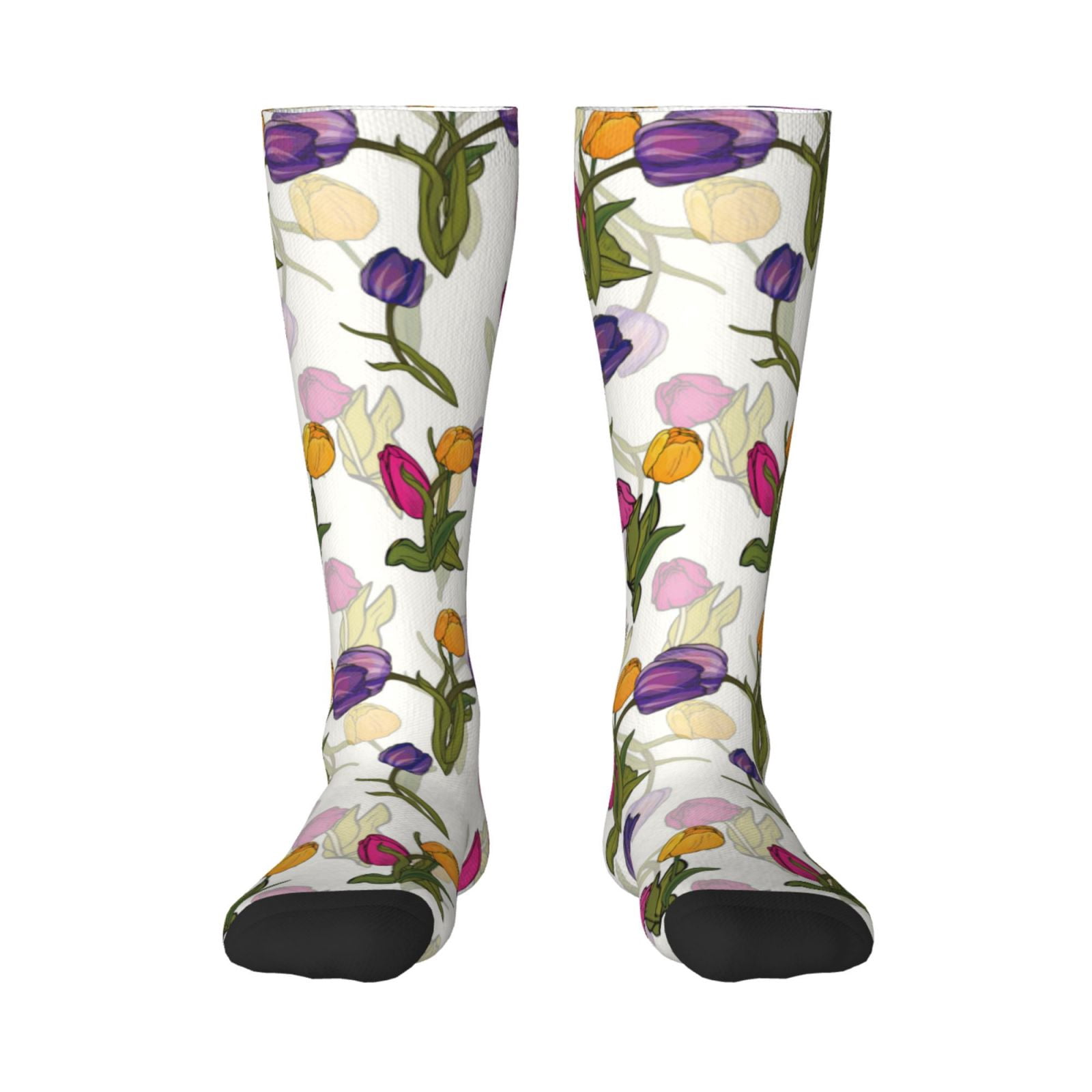 Crew Socks for Women and Men, Tulips Flowers Yellow Purple Casual ...