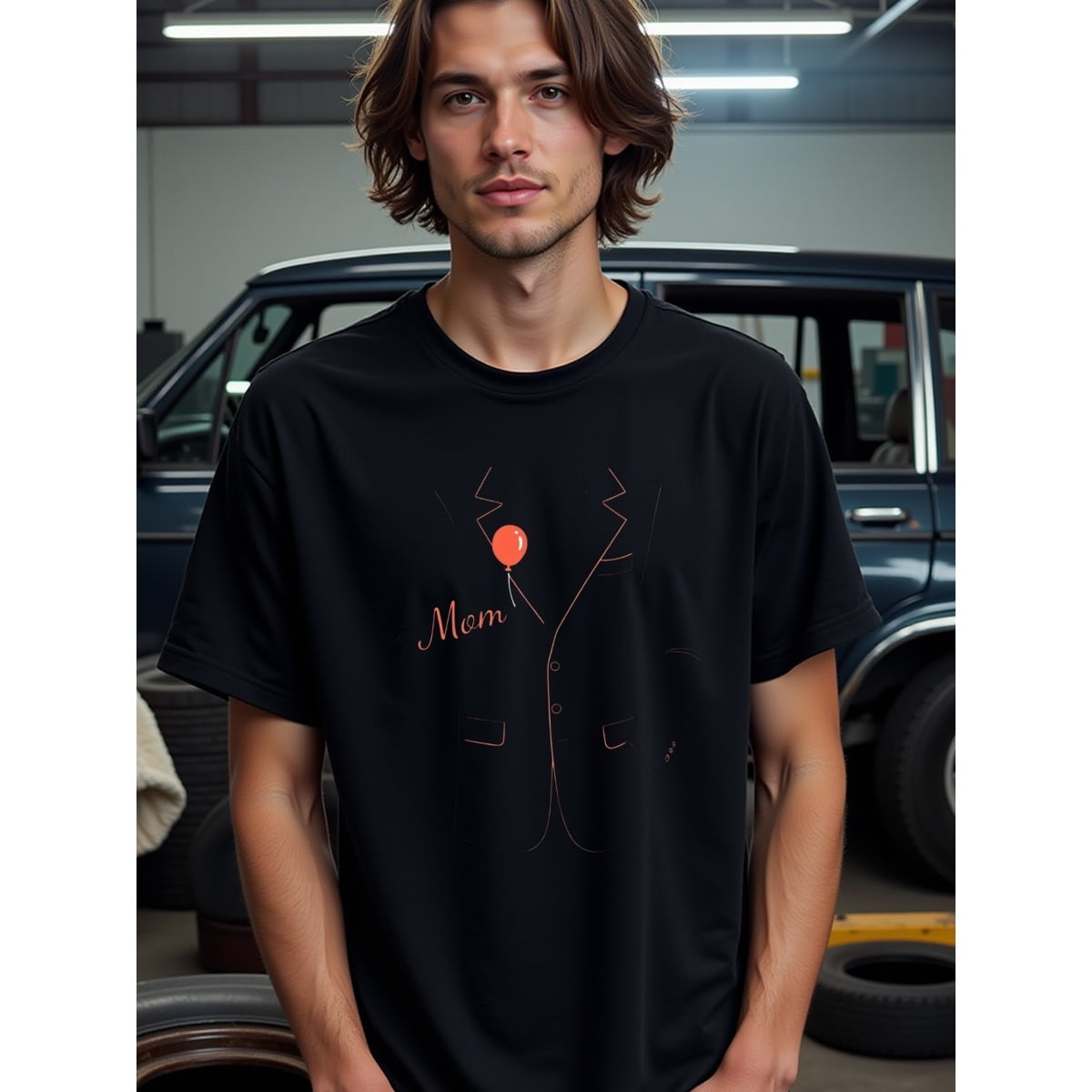 Crewneck, Mens Quick Dry Shirts, Vintage Style Mom Balloon Graphic T ...