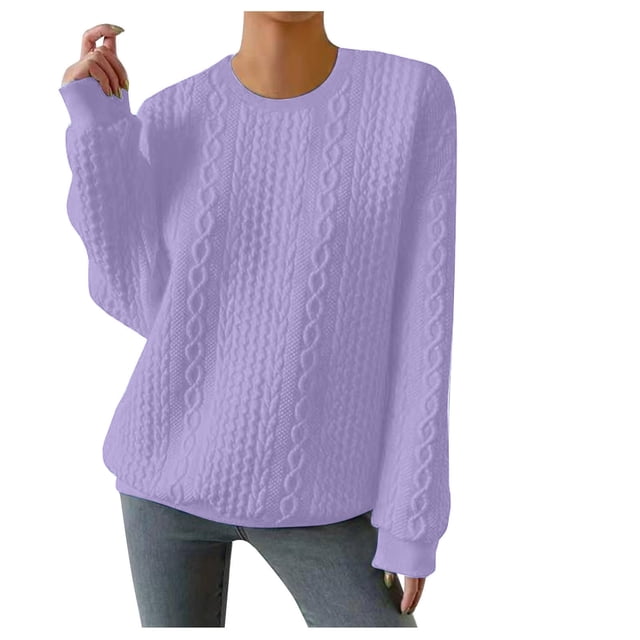 Crewneck Pullover Sweaters Knit Long Sleeve Pure Color Cozy Warm ...
