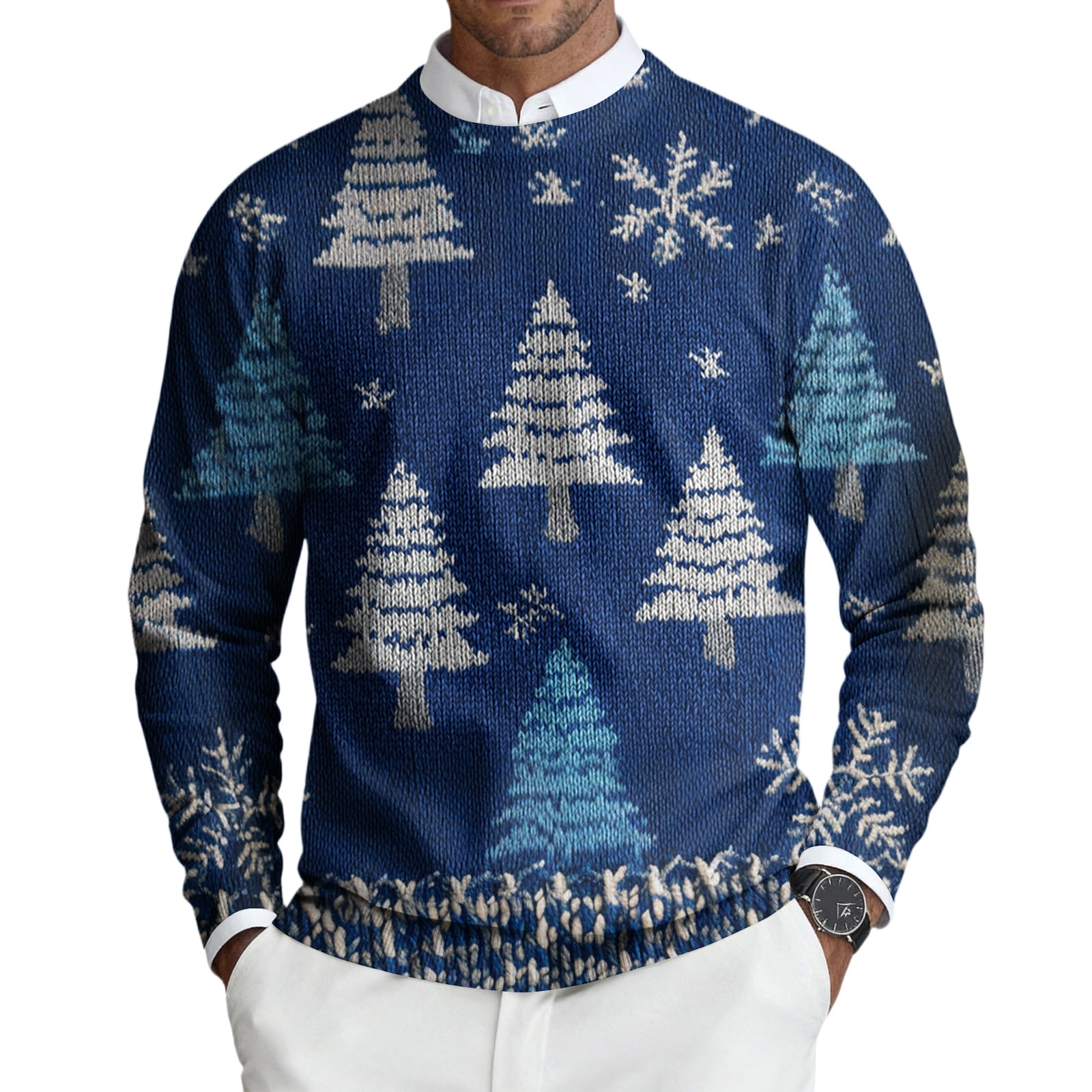Crewneck Sweater Men Big and Tall Long Sleeve Knit Sweater Ribbed ...