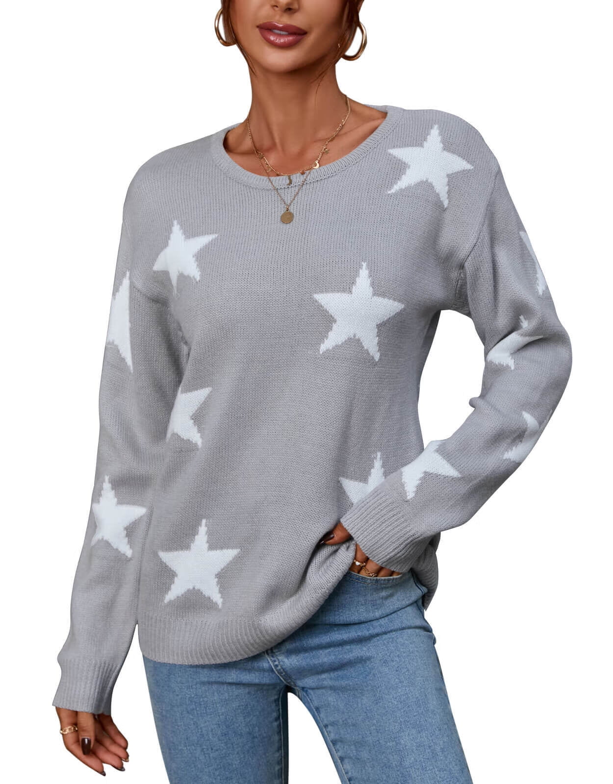 Crewneck Sweaters for Women Trendy Star Sweater Casual Pullover ...