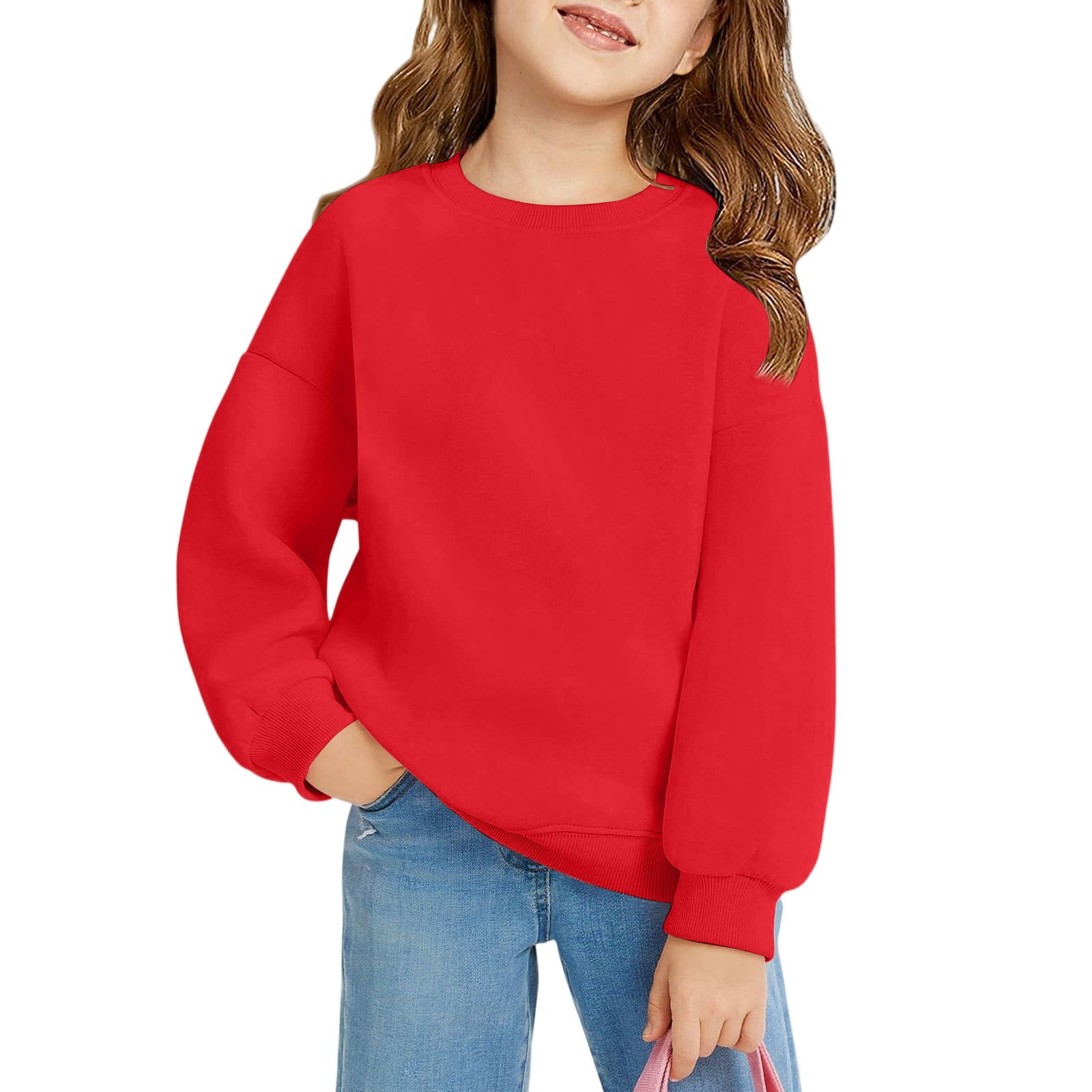 Crewneck Sweatshirts Girls Oversized Kids Fashion Fleece Drop Shoulder ...