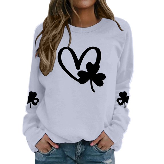 Crewneck Sweatshirts Women St Patricks Day Heart Clover Print Shirt ...