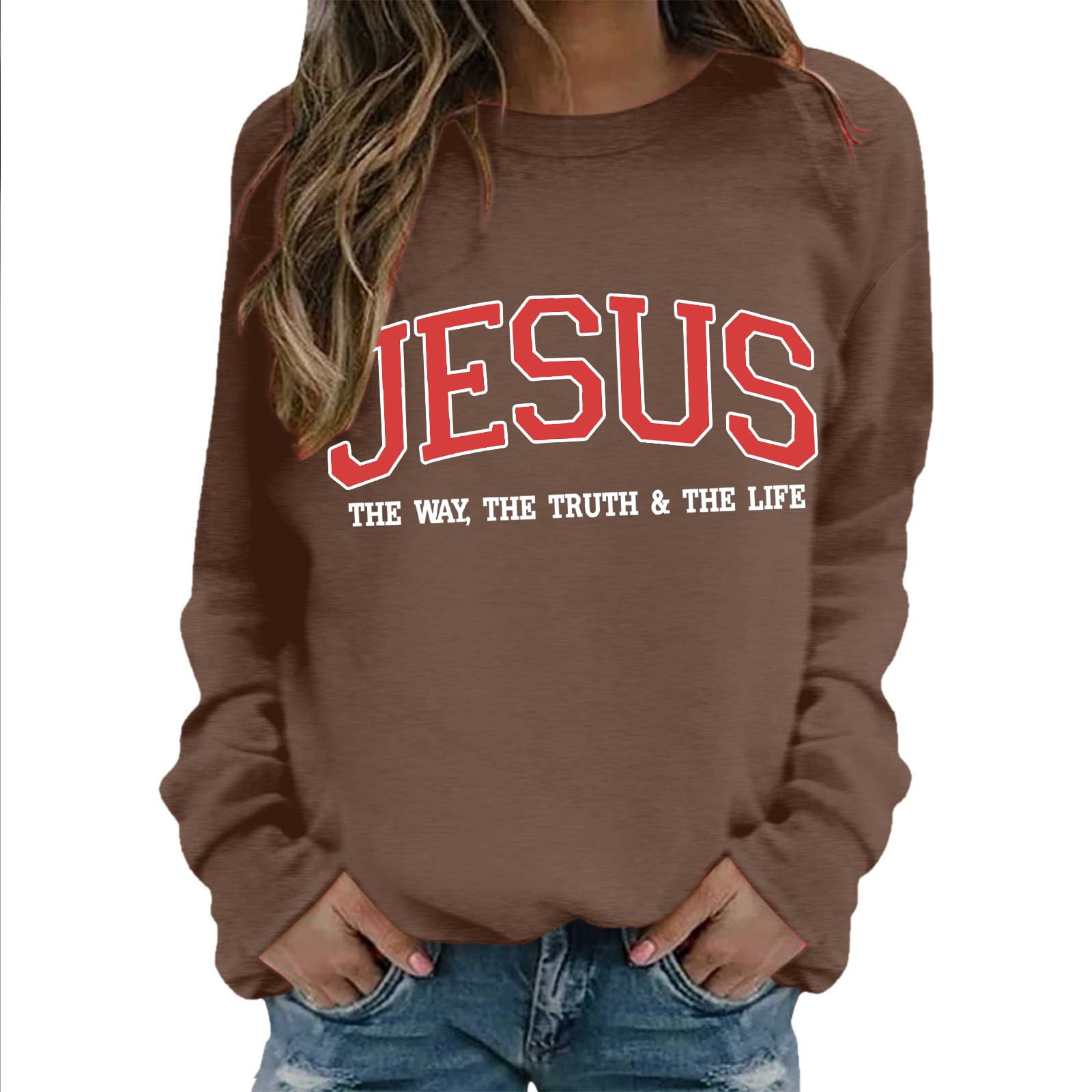 Crewneck Sweatshirts for Women Christian Jesus Letter Printed Pullover ...